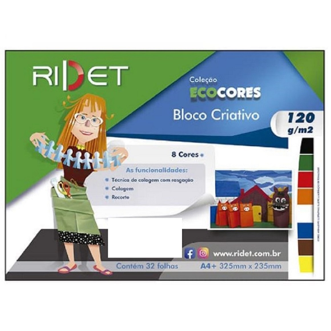 BLOCO CRIATIVO ECOCORES A4+ 120G 8 CORES 32FLS RIDET