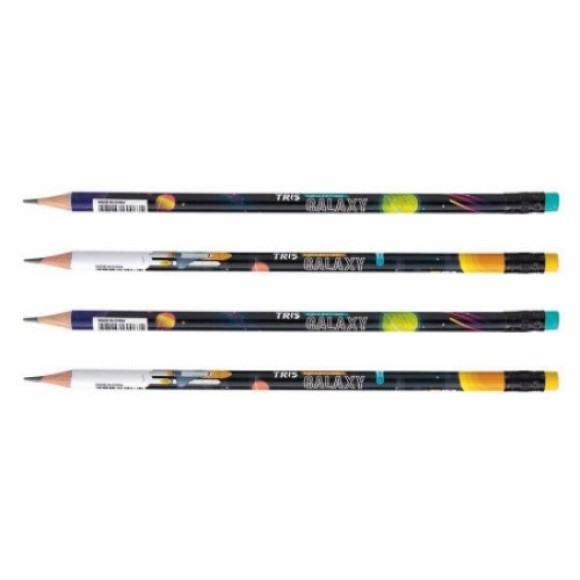 KIT 4 LÁPIS PRETO HB C/ BORRACHA COLLECTION GALAXY TRIS